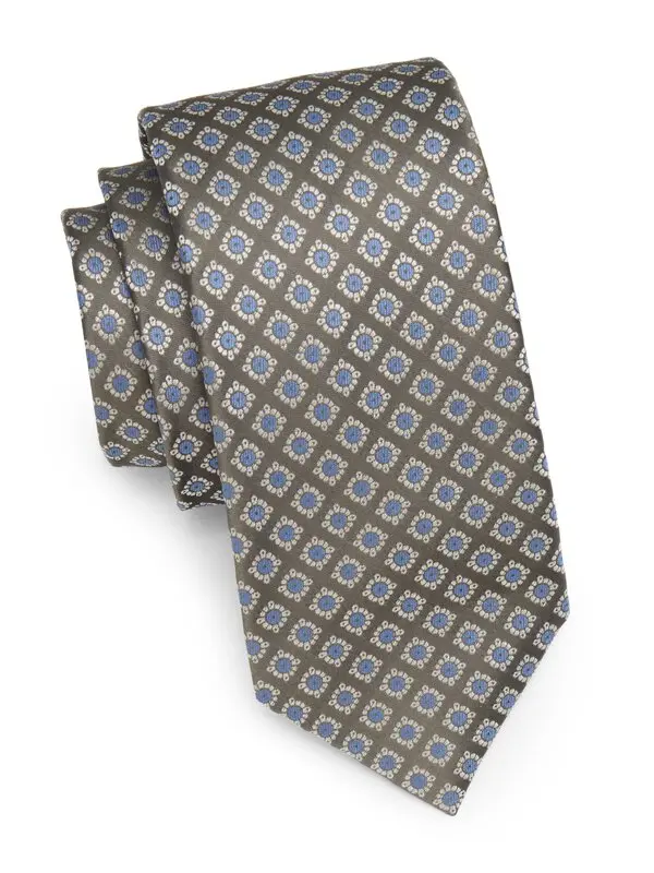 Isaia Floral Medallion Silk Tie - Light Green