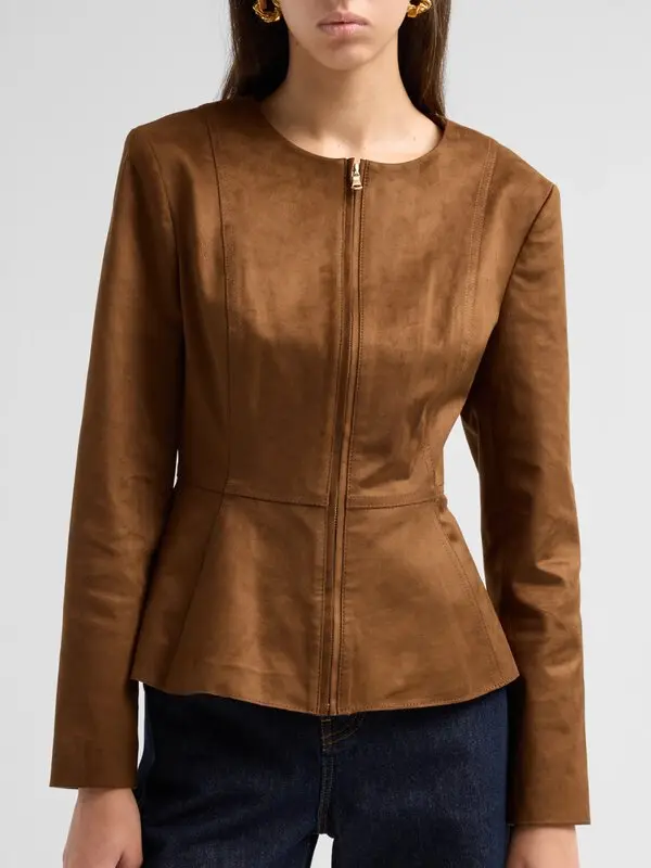 MILLY Reina Faux Suede Peplum Jacket