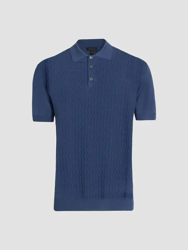 SAKS FIFTH AVENUE Collection Basketweave Knit Cotton Polo Shirt - Blue