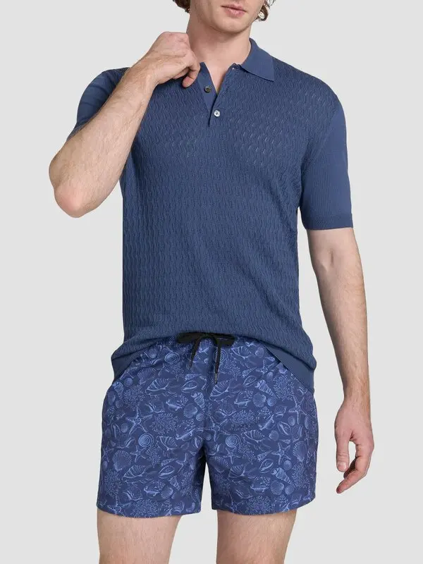 SAKS FIFTH AVENUE Collection Basketweave Knit Cotton Polo Shirt - Blue