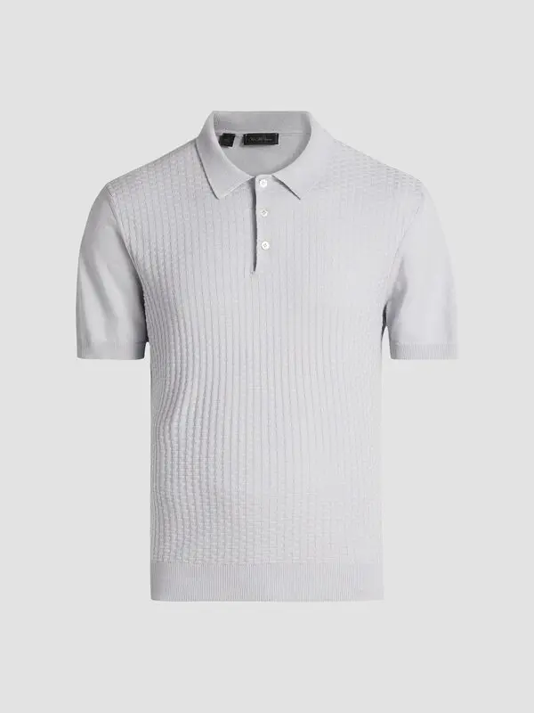 SAKS FIFTH AVENUE Collection Basketweave Knit Cotton Polo Shirt - Grey