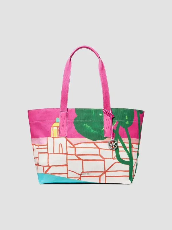 Michael Kors Large Printed Cotton Tote Bag - Raspberry Multi