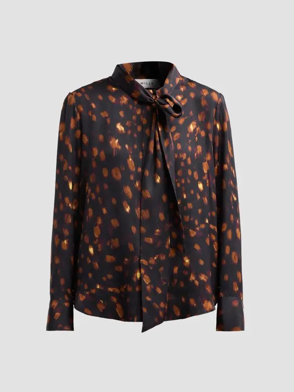 MILLY Printed Tieneck Silk-blend Blouse
