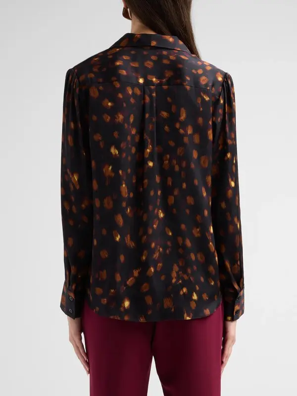 MILLY Printed Tieneck Silk-blend Blouse