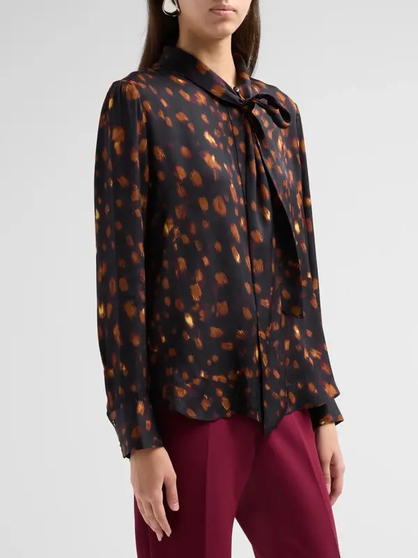 MILLY Printed Tieneck Silk-blend Blouse