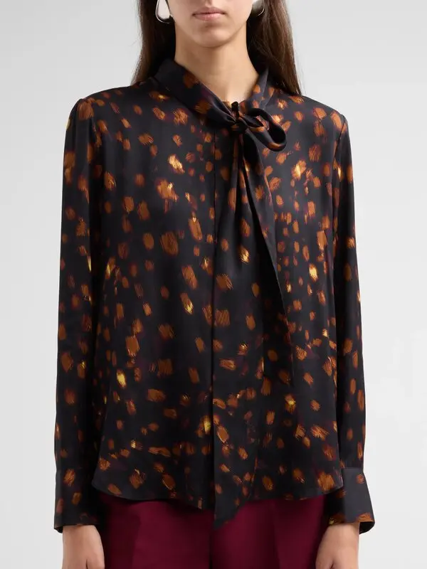 MILLY Printed Tieneck Silk-blend Blouse