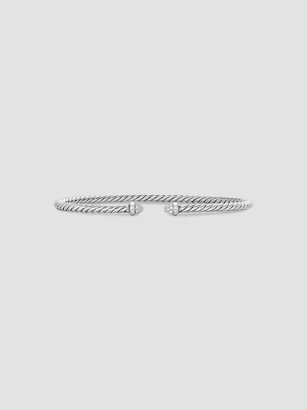 David Yurman Micro Cable Flex Bracelet In Sterling - Diamond