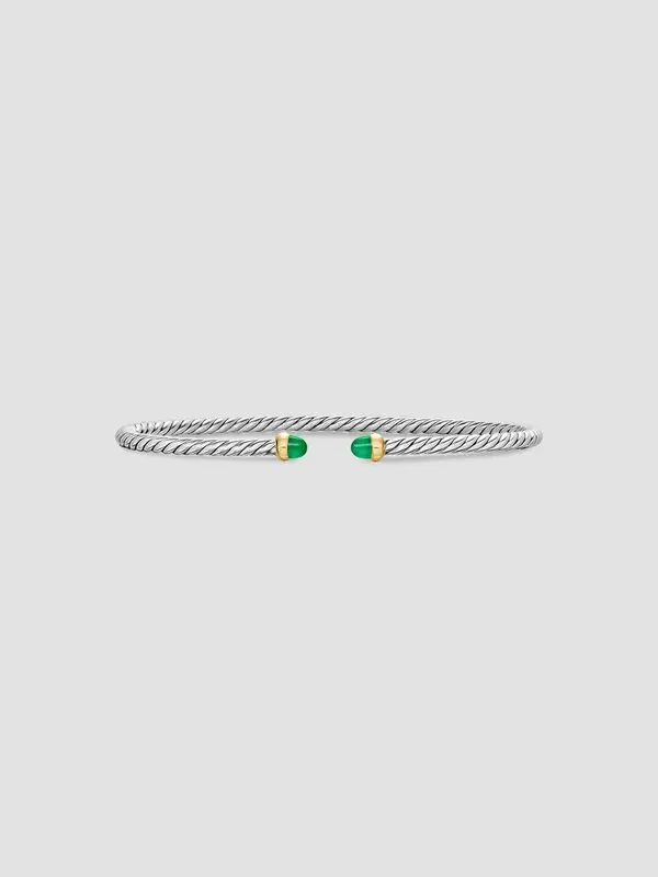 David Yurman Micro Cable Flex Bracelet In Sterling - Emerald