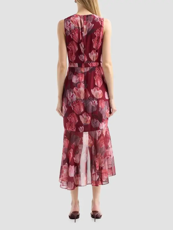 MILLY Nanci Ruffled Floral V-neck Midi Dress