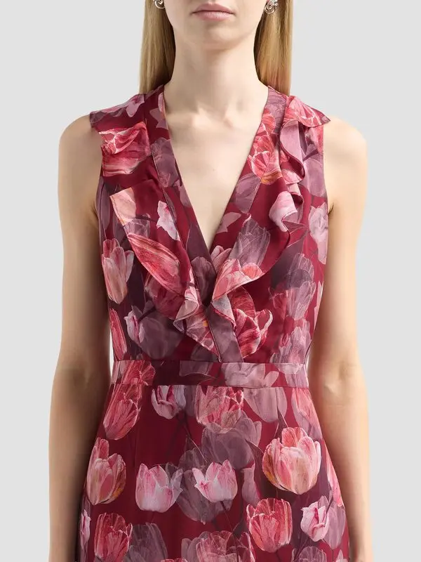 MILLY Nanci Ruffled Floral V-neck Midi Dress