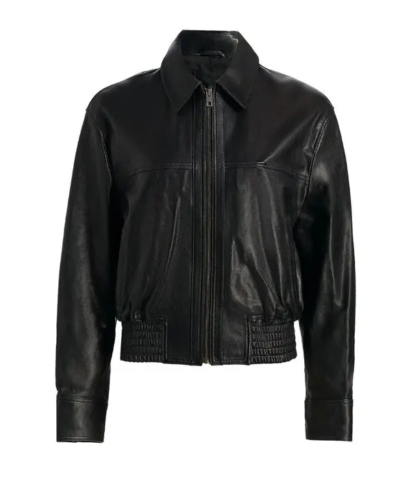 NILI LOTAN Aime Leather Bomber Jacket - Black