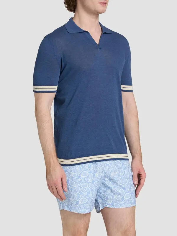 SAKS FIFTH AVENUE Striped-trim Johnny Collar Polo Shirt