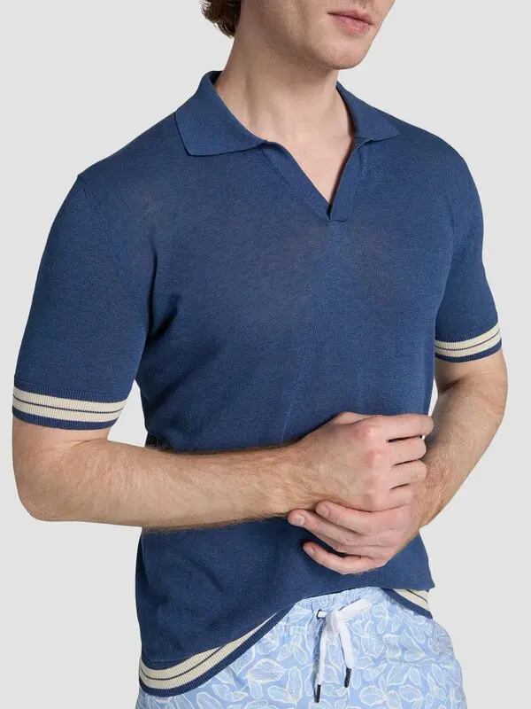 SAKS FIFTH AVENUE Striped-trim Johnny Collar Polo Shirt
