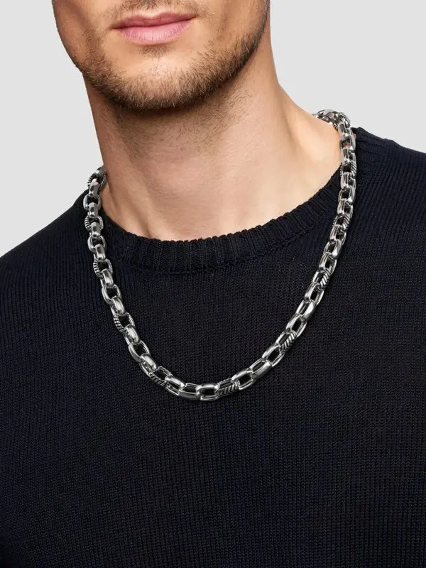 David Yurman Chevron Oval Link Necklace In Sterling 10mm