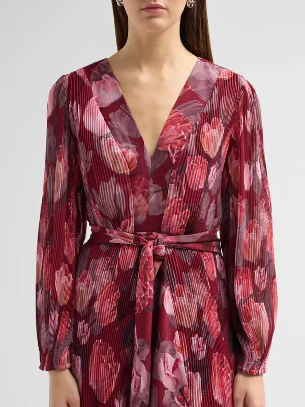 MILLY Liv Floral Pleated Tie-waist Mini Dress - Red Multi