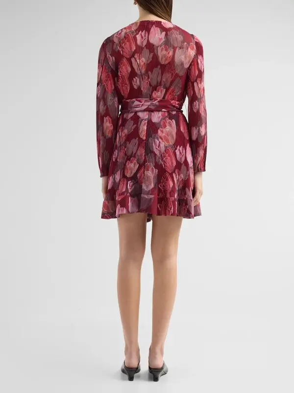 MILLY Liv Floral Pleated Tie-waist Mini Dress - Red Multi