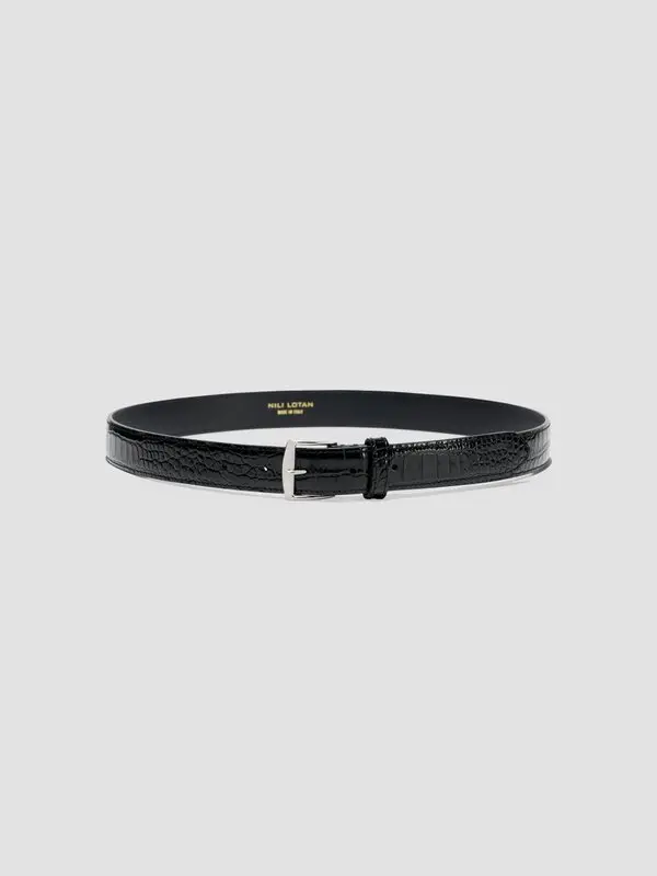 NILI LOTAN Sloane Croc-embossed Leather Belt - Black