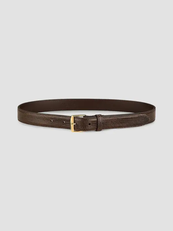 NILI LOTAN Sloane Croc-embossed Leather Belt - Dark Brown