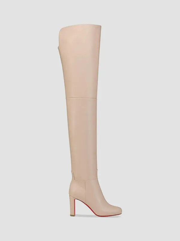 CHRISTIAN LOUBOUTIN Loo 85mm Leather Thigh Boots - Pearl