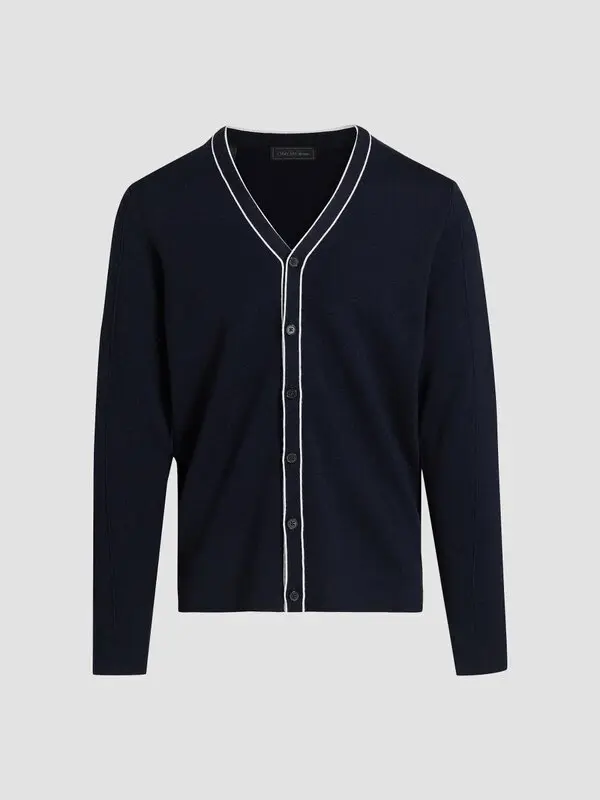 SAKS FIFTH AVENUE Collection Tipped Wool Long-sleeve Cardigan - Navy