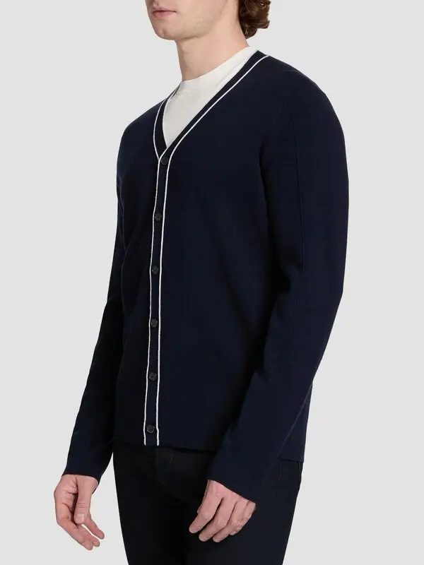 SAKS FIFTH AVENUE Collection Tipped Wool Long-sleeve Cardigan