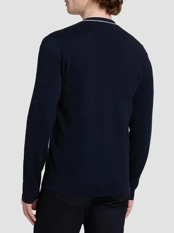 SAKS FIFTH AVENUE Collection Tipped Wool Long-sleeve Cardigan
