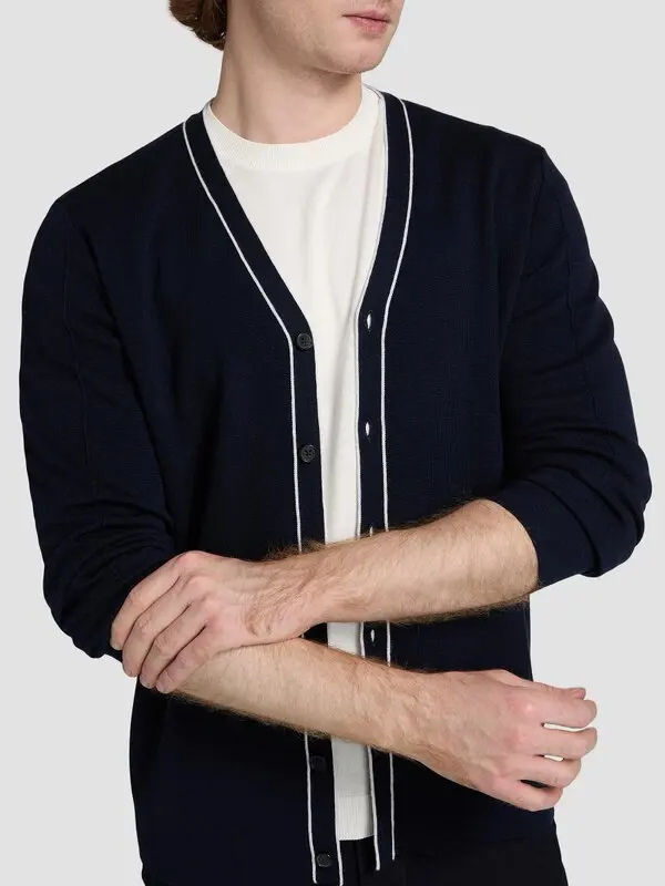SAKS FIFTH AVENUE Collection Tipped Wool Long-sleeve Cardigan