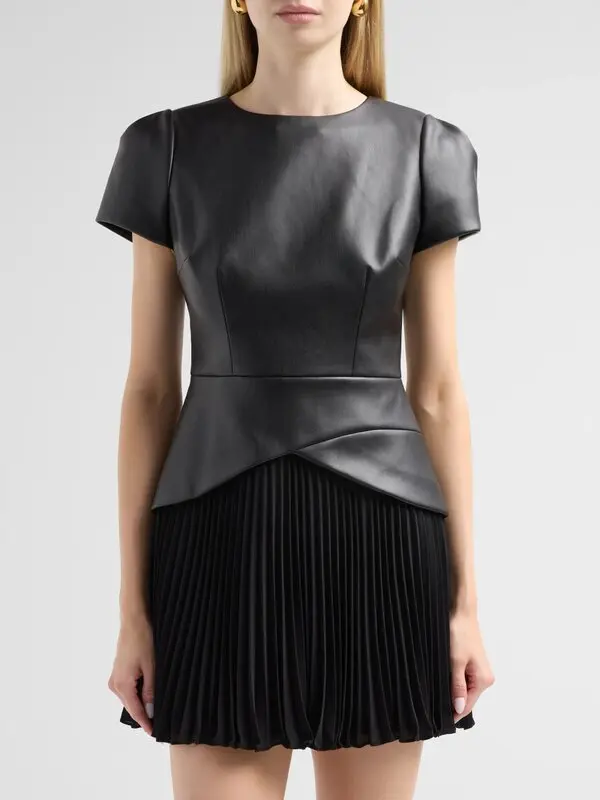 MILLY Haddy Mixed-media Faux Leather Mini Dress - Black