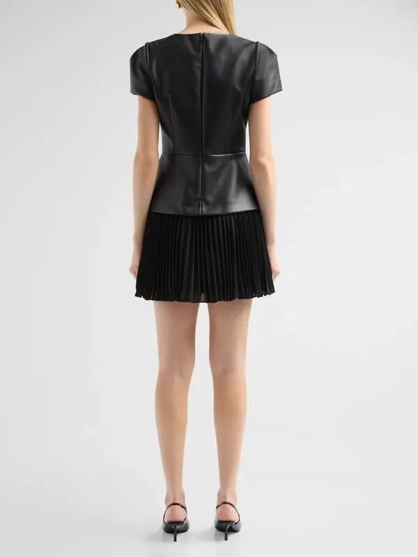 MILLY Haddy Mixed-media Faux Leather Mini Dress - Black
