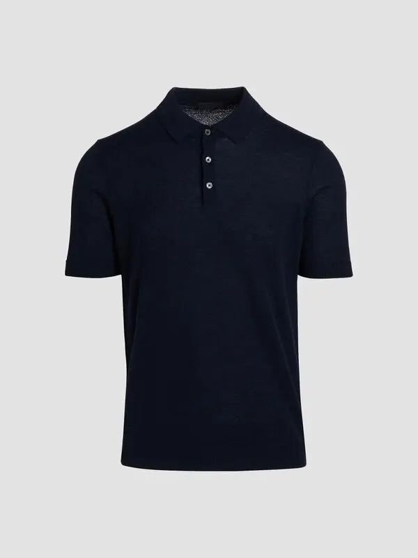 SAKS FIFTH AVENUE Collection Wool-blend Jersey Polo Shirt - Navy