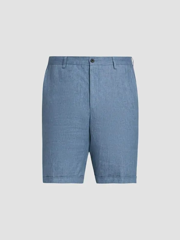 SAKS FIFTH AVENUE Linen Straight-cut Chino Shorts - Denim
