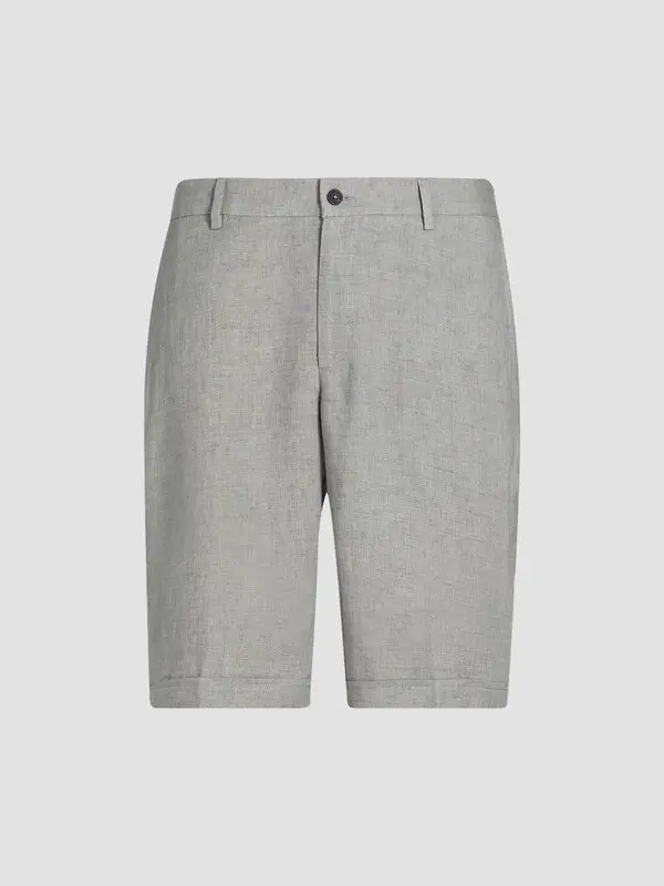 SAKS FIFTH AVENUE Linen Straight-cut Chino Shorts - Grey