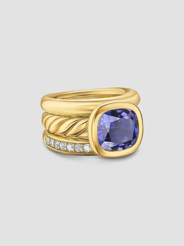 David Yurman Dy Mercer Three Row Stone Ring In 18k Yellow Gold - Iolite
