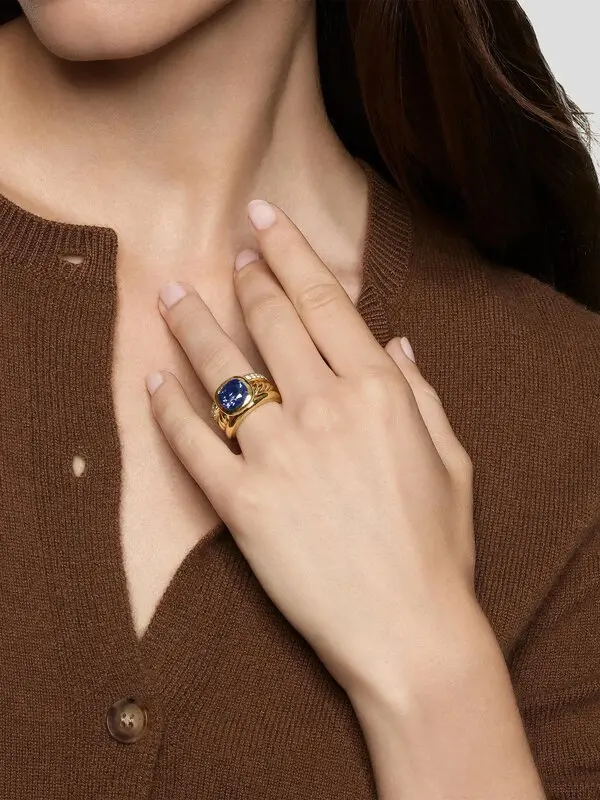 David Yurman Dy Mercer Three Row Stone Ring In 18k Yellow Gold - Iolite