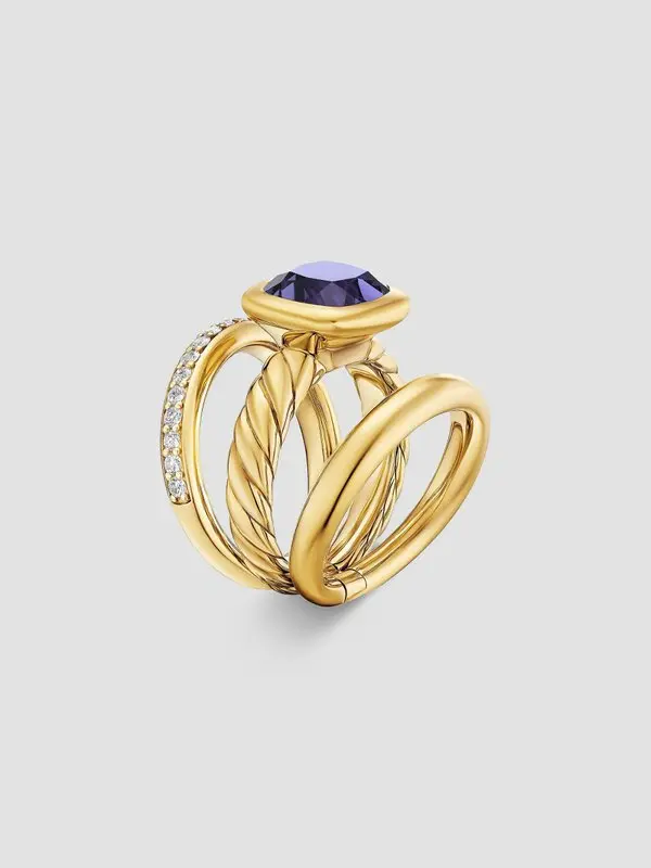 David Yurman Dy Mercer Three Row Stone Ring In 18k Yellow Gold - Iolite