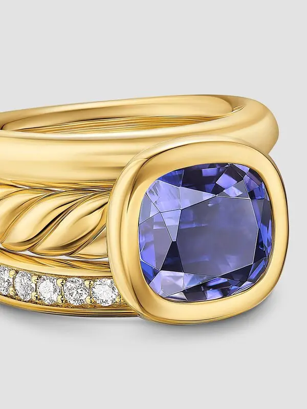 David Yurman Dy Mercer Three Row Stone Ring In 18k Yellow Gold - Iolite