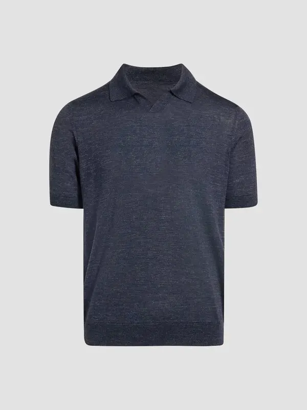 SAKS FIFTH AVENUE Lamar Johnny Collar Short-sleeve Sweater - Blue