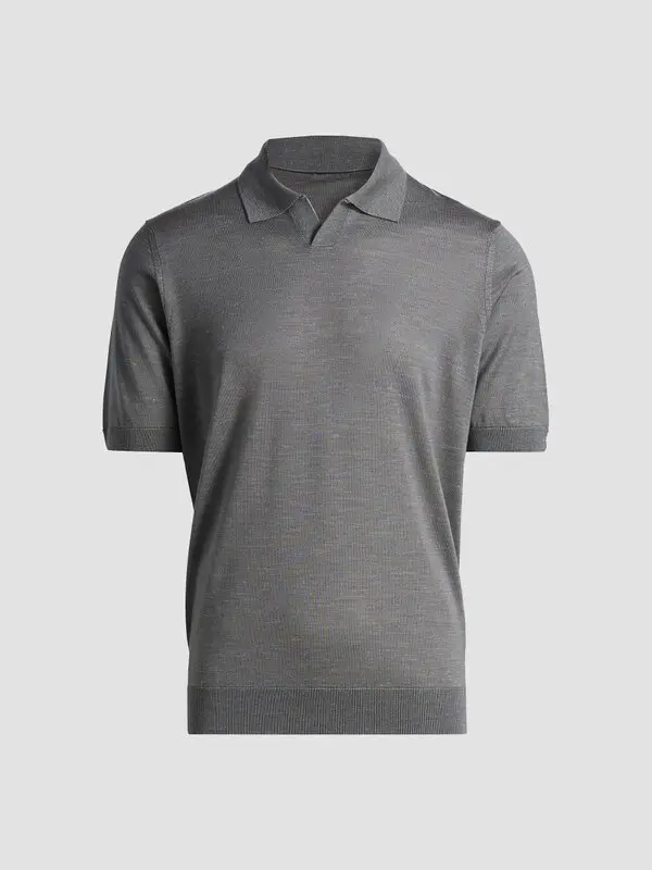 SAKS FIFTH AVENUE Lamar Johnny Collar Short-sleeve Sweater - Grey