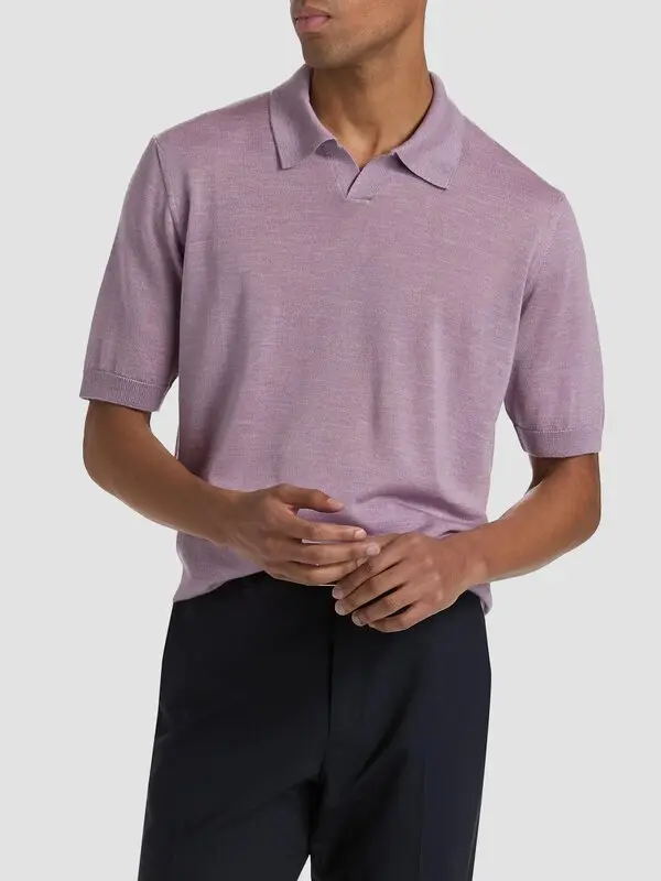SAKS FIFTH AVENUE Lamar Johnny Collar Short-sleeve Sweater - Purple