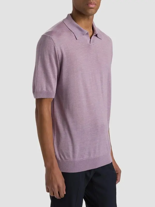 SAKS FIFTH AVENUE Lamar Johnny Collar Short-sleeve Sweater - Purple