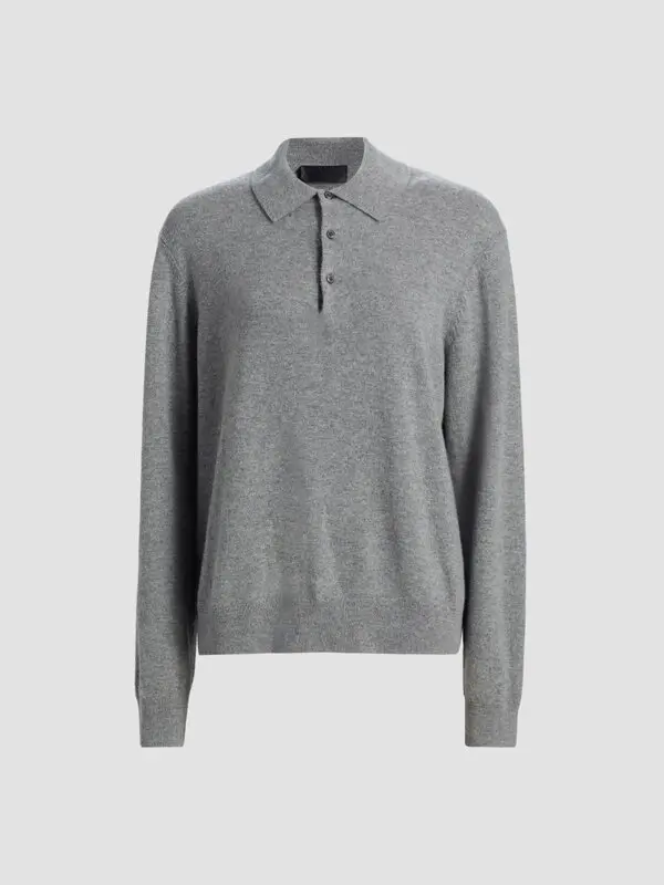 NILI LOTAN Jovan Cashmere Polo Sweater - Pebble Grey Heather