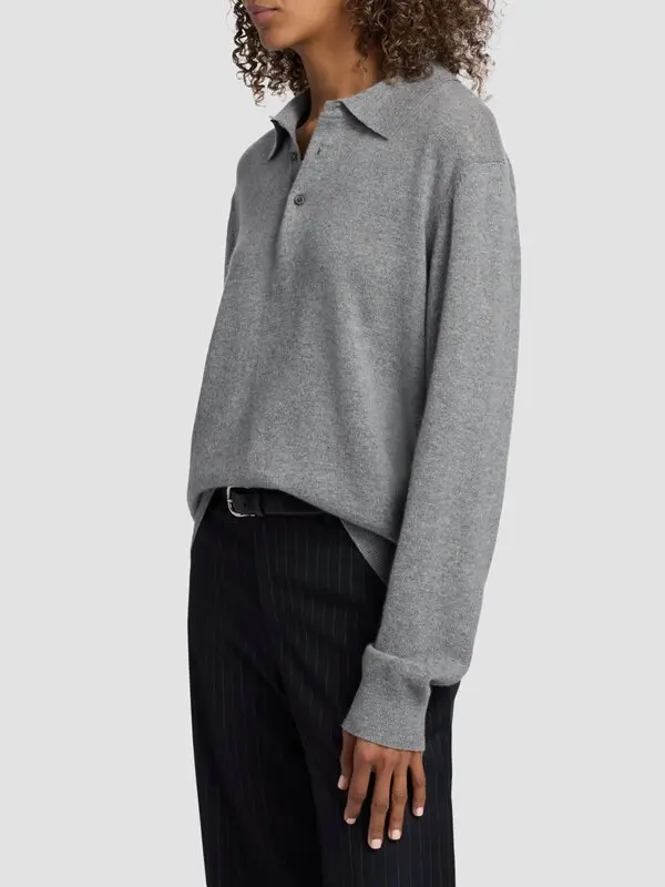 NILI LOTAN Jovan Cashmere Polo Sweater - Pebble Grey Heather