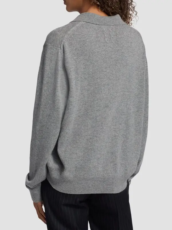 NILI LOTAN Jovan Cashmere Polo Sweater - Pebble Grey Heather