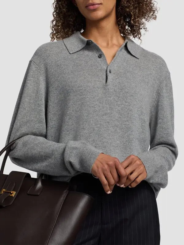 NILI LOTAN Jovan Cashmere Polo Sweater - Pebble Grey Heather