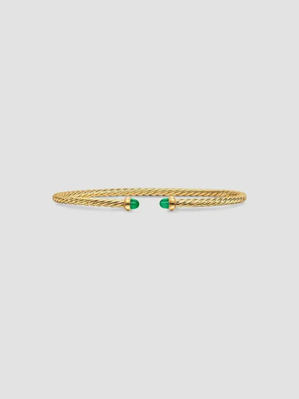 David Yurman Micro Cablespira Flex Bracelet In 18k Yellow Gold - Emerald