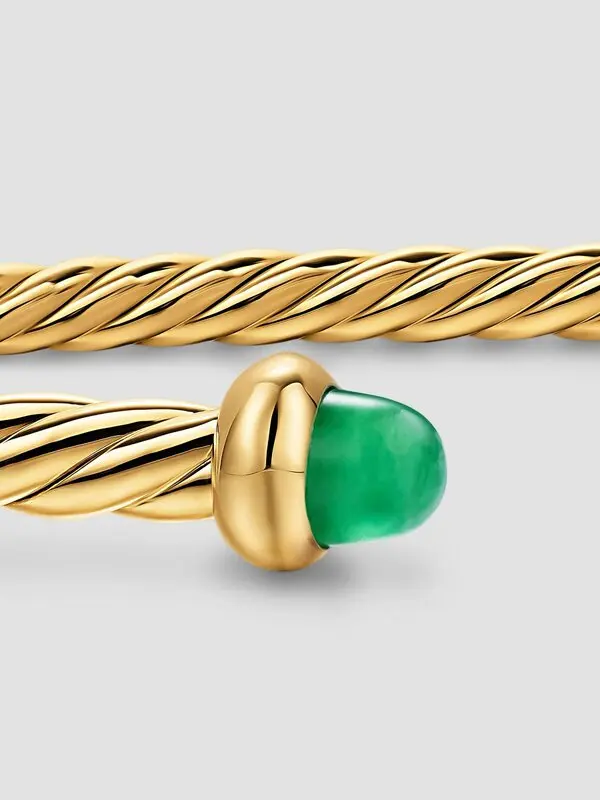 David Yurman Micro Cablespira Flex Bracelet In 18k Yellow Gold - Emerald