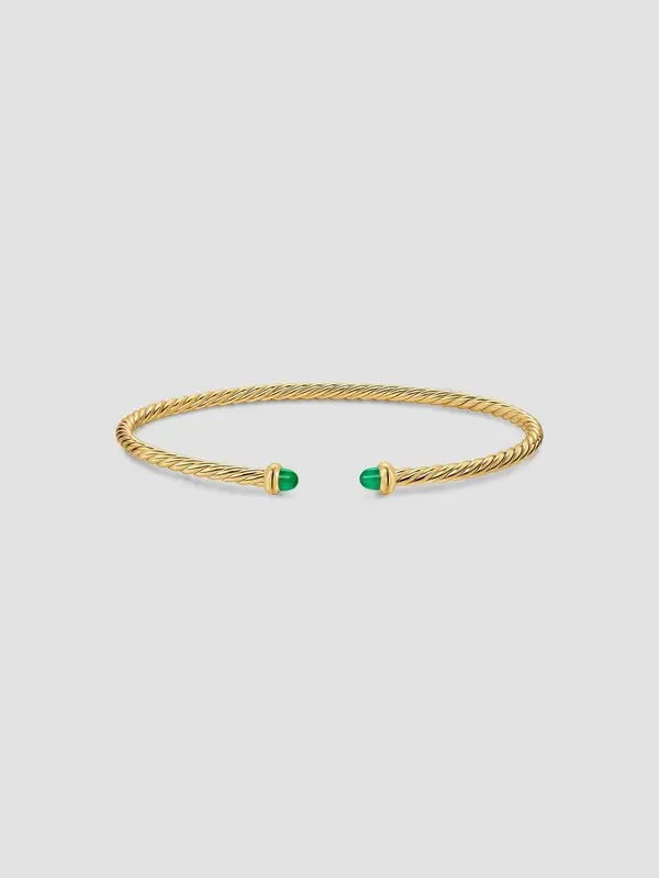 David Yurman Micro Cablespira Flex Bracelet In 18k Yellow Gold - Emerald