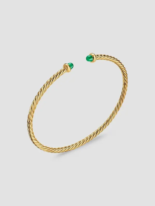 David Yurman Micro Cablespira Flex Bracelet In 18k Yellow Gold - Emerald