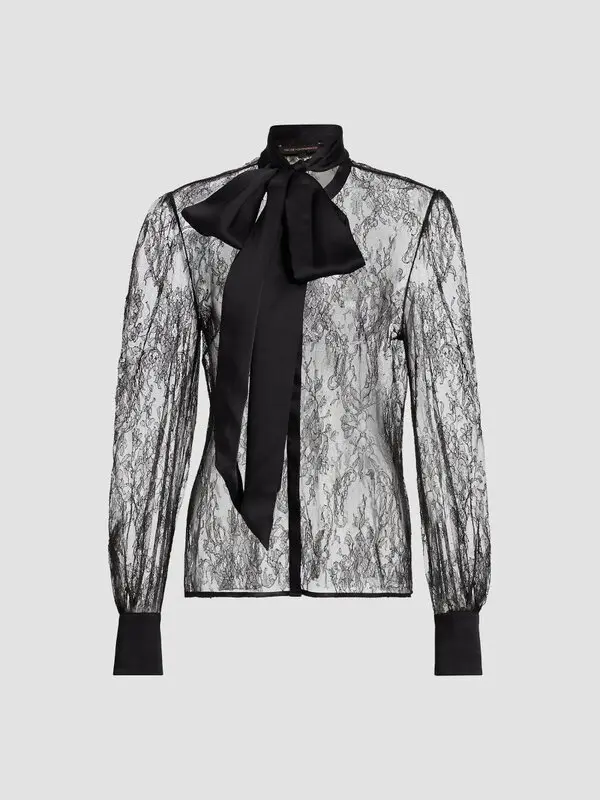 Kiki De Montparnasse Lace Tie-neck Blouse - Black