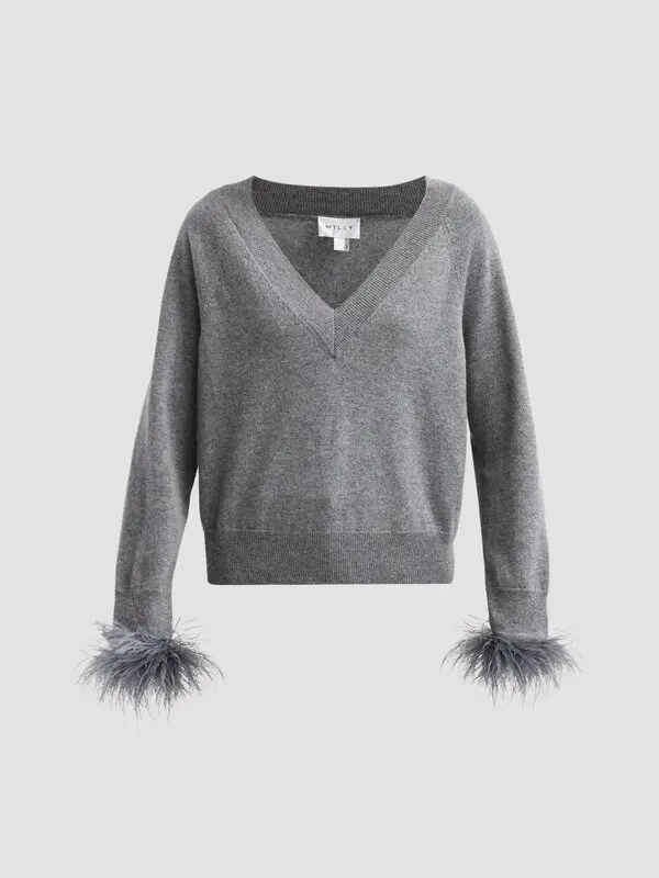 MILLY Wool-cashmere Feather-cuff Sweater